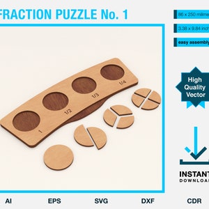 Fraction Puzzle Vector File for Laser Cutter, Montessori Toy Project ...