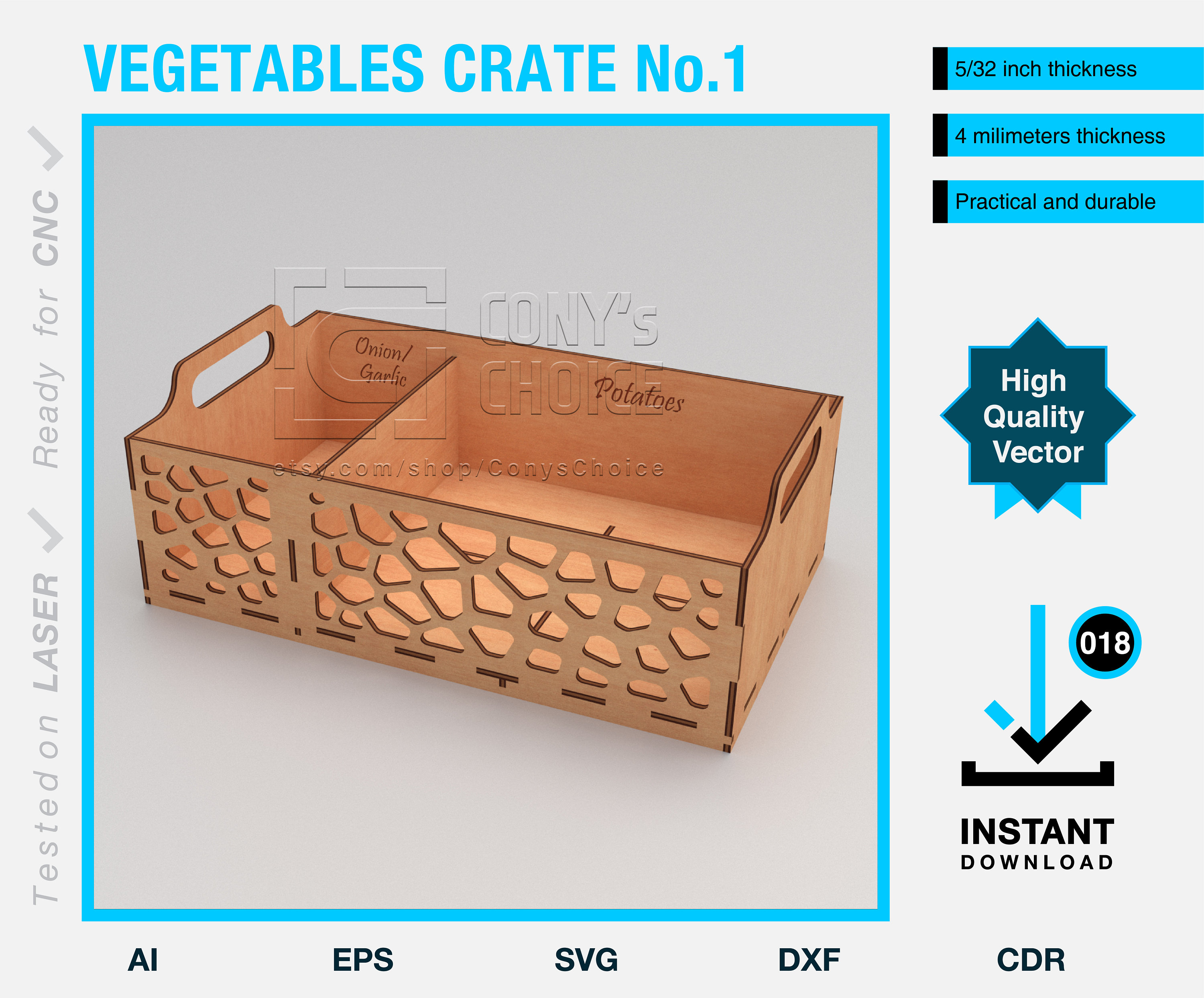 Vegetables Crate Vector Project - CNC Files for Laser Cutter - 8x14x6 ...
