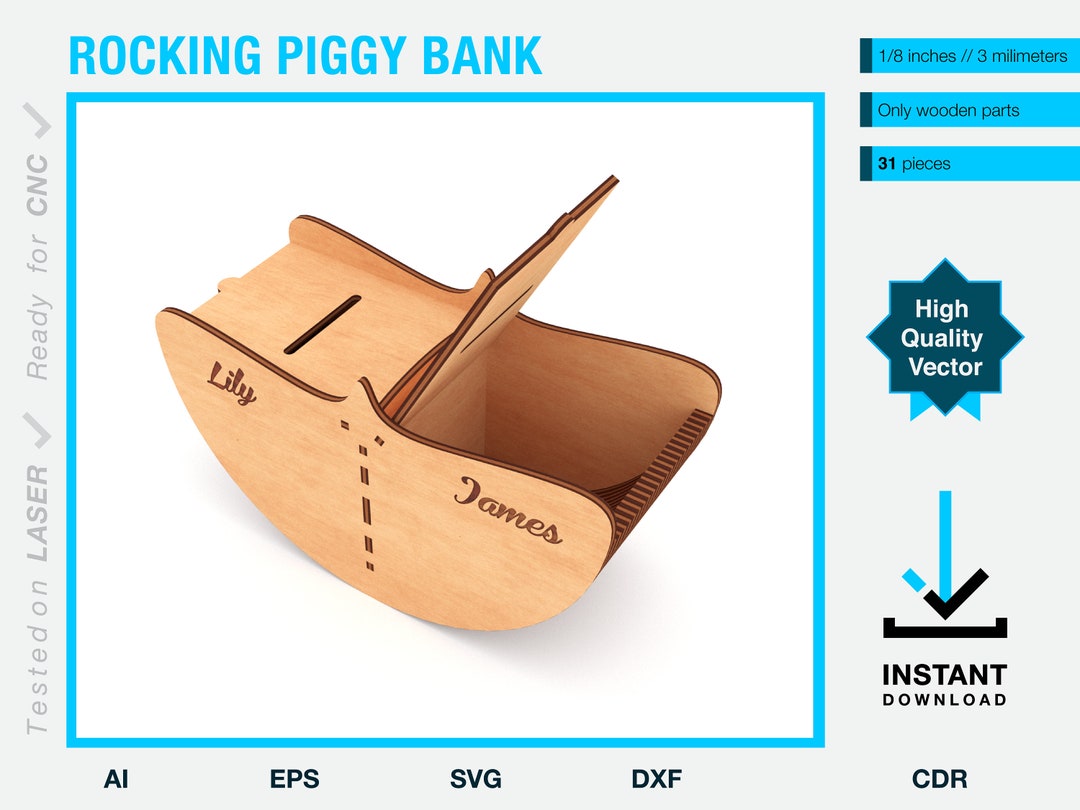 Rocking Piggy Bank for Couple - Personalizable - Vector Pack for Laser ...