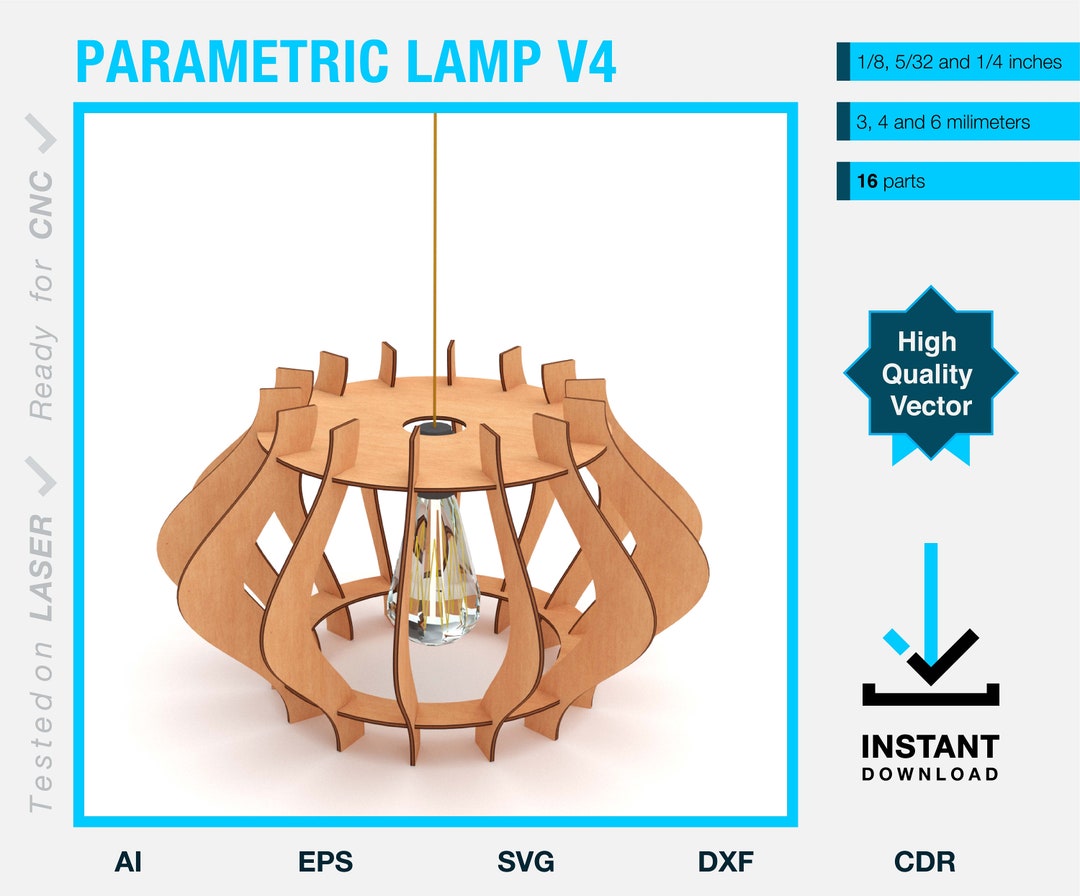 Wooden Lamp Vector Dxf, Svg, Eps, Ai, Cdr File - Cnc Project for Laser ...