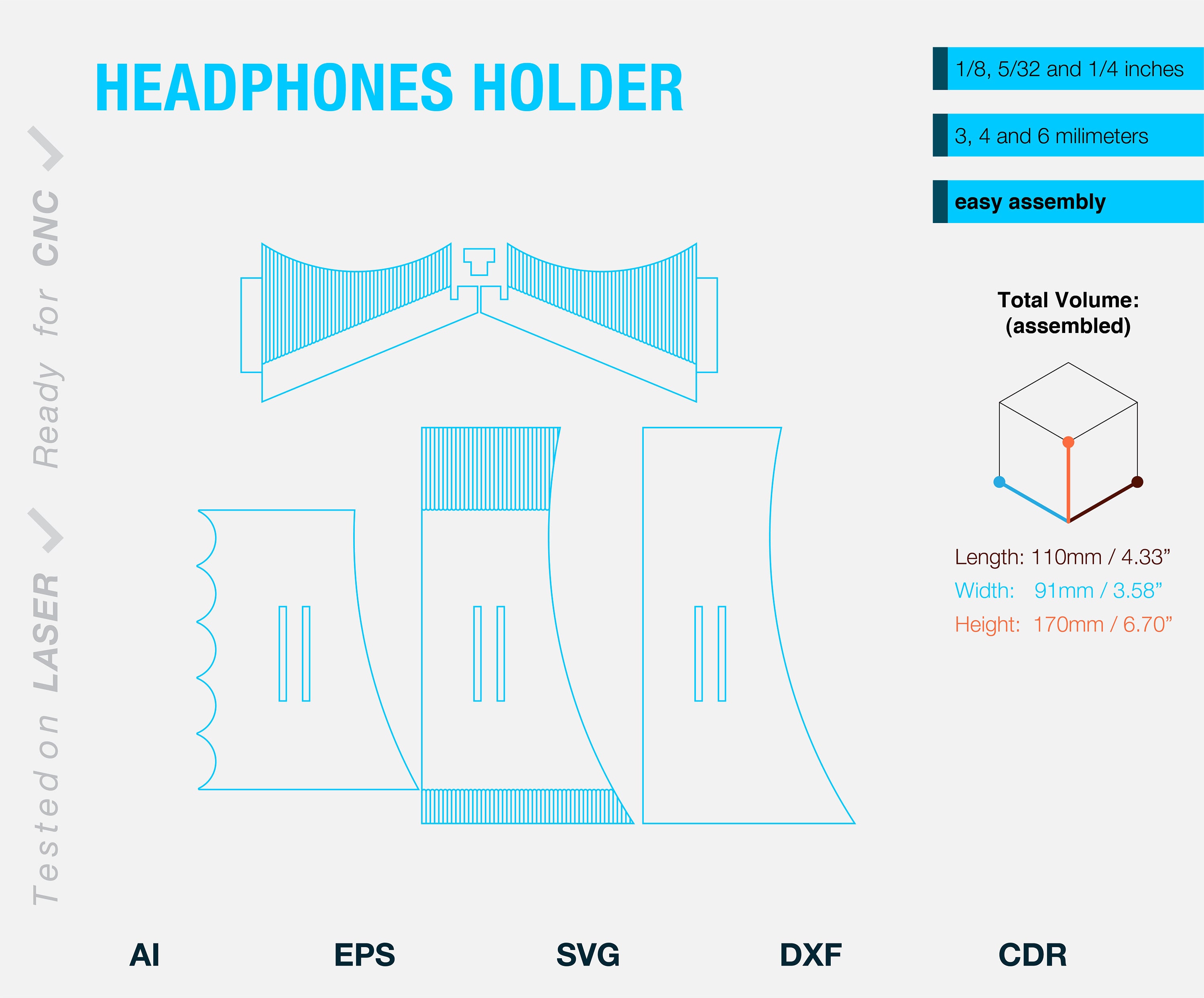 Headphones Holder - Laser Cut Vector File - Modernist Design - Project ...