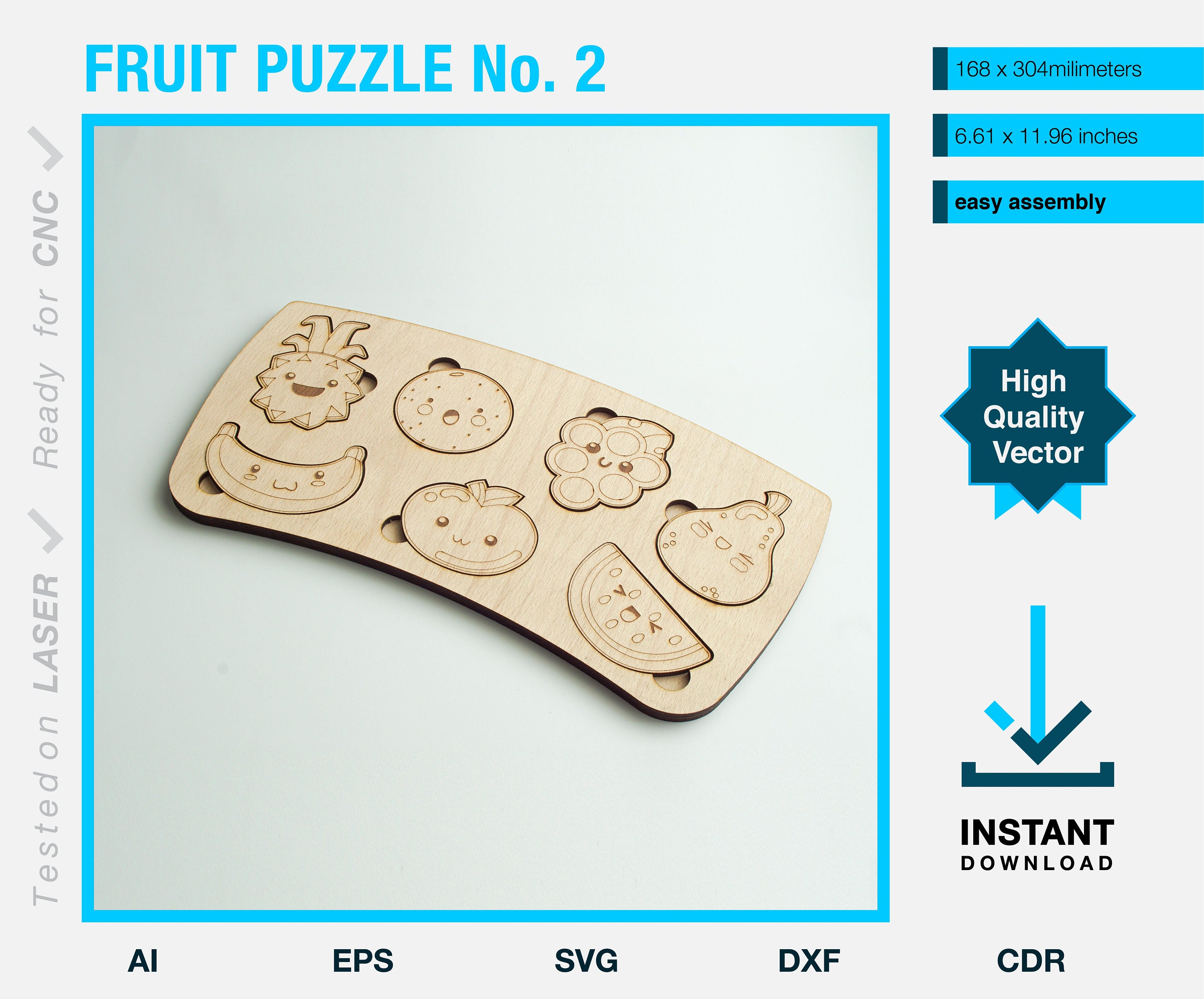 Montessori Puzzle Vector File for Laser Cutter, Fruit Puzzle - Toy ...