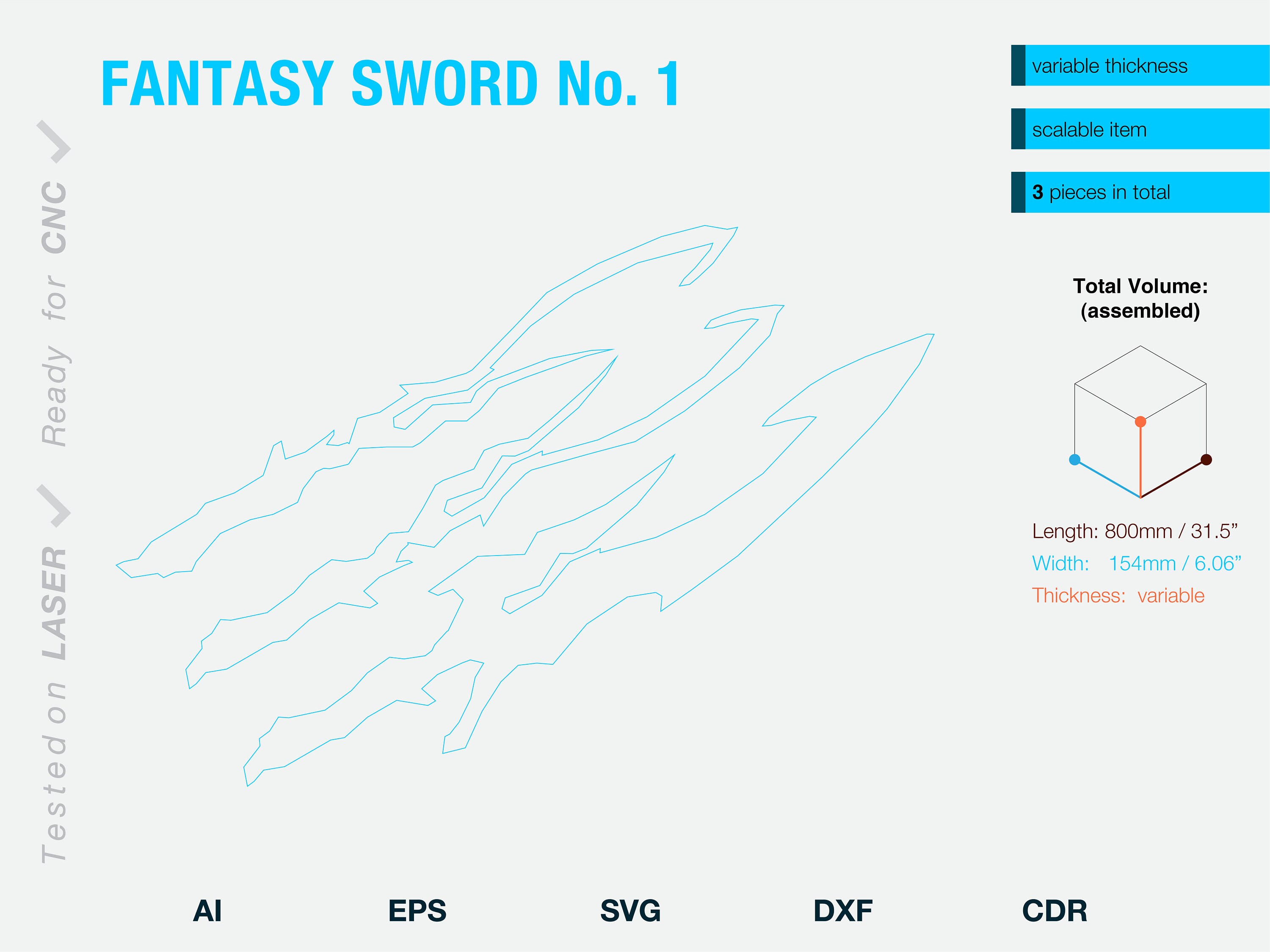Fantasy Sword Vector File - Wooden Cosplay Prop - Laser Cut Project ...