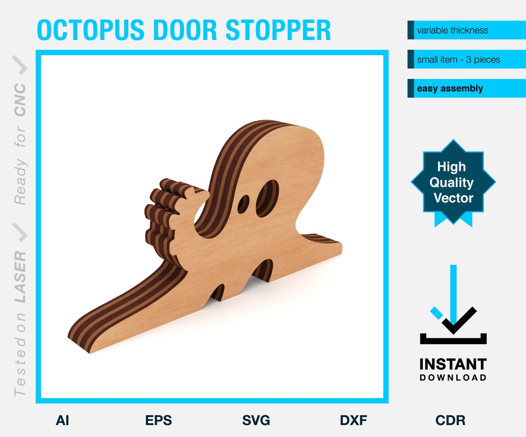 Octopus Door Stopper Vector File Laser Cut Wooden Door Stop Svg ...