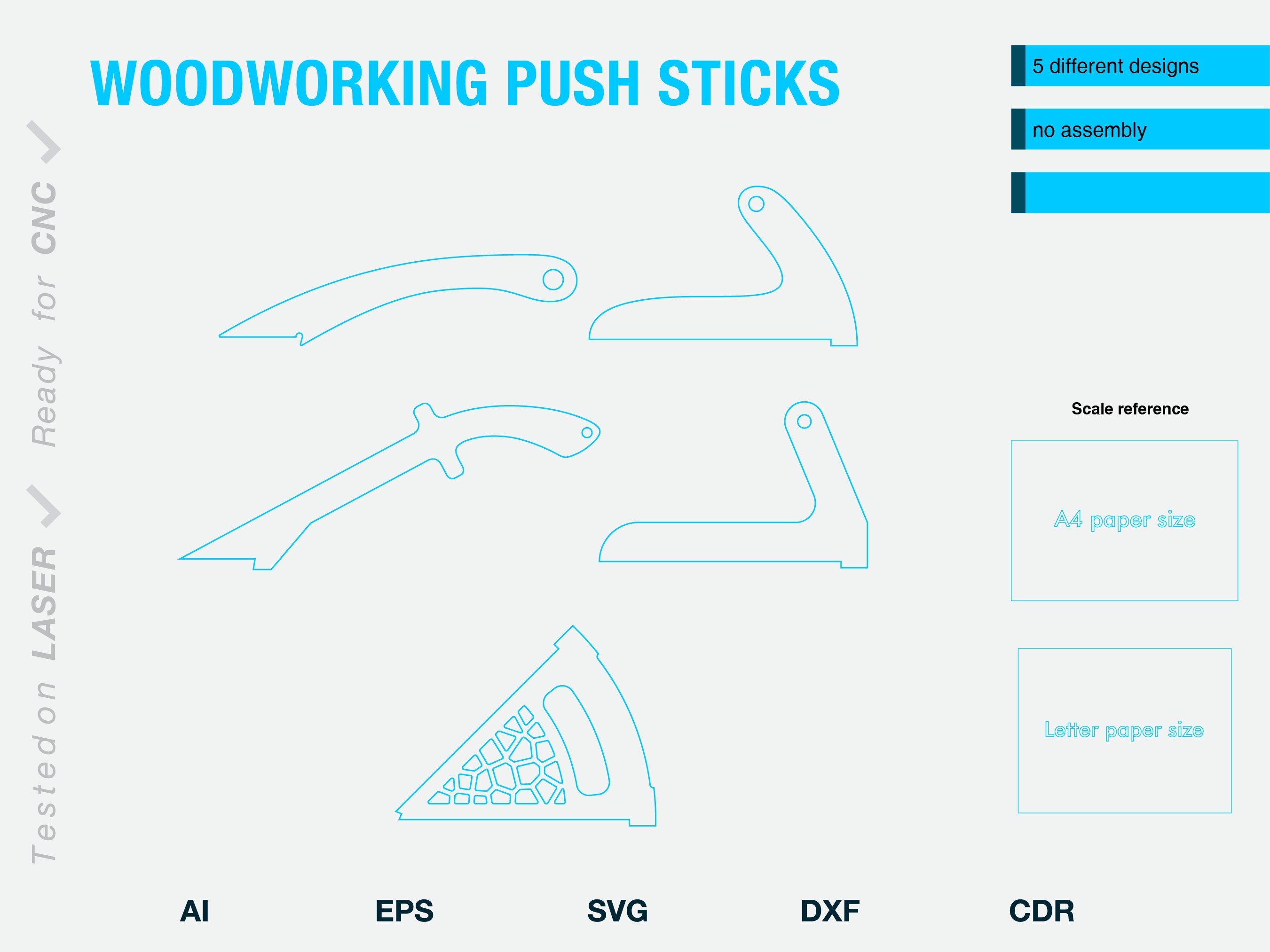 Push Stick for Woodworking - 5 Different Designs - Laser Cutting ...