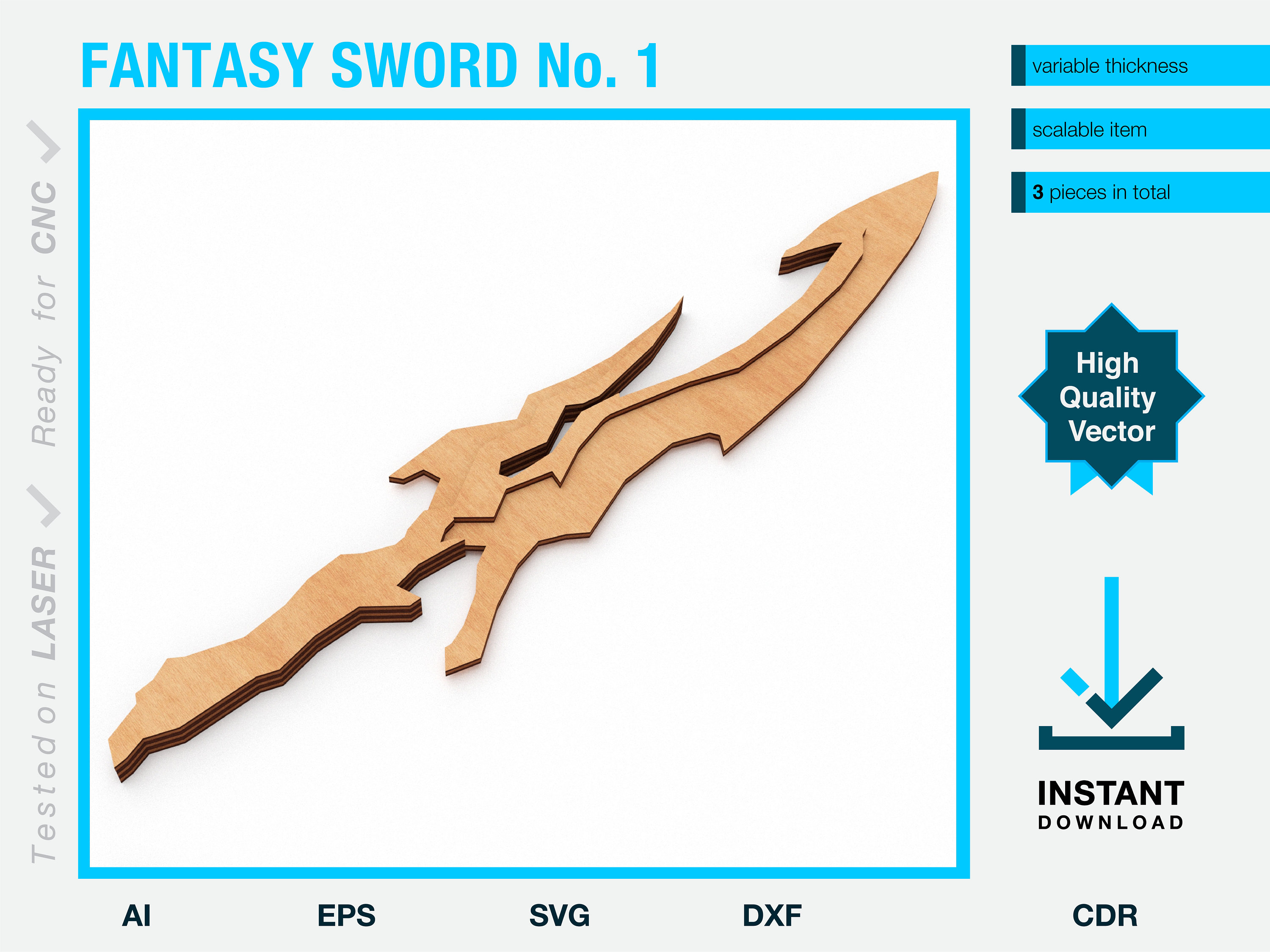 Fantasy Sword Vector File Wooden Cosplay Prop Laser Cut Project ...