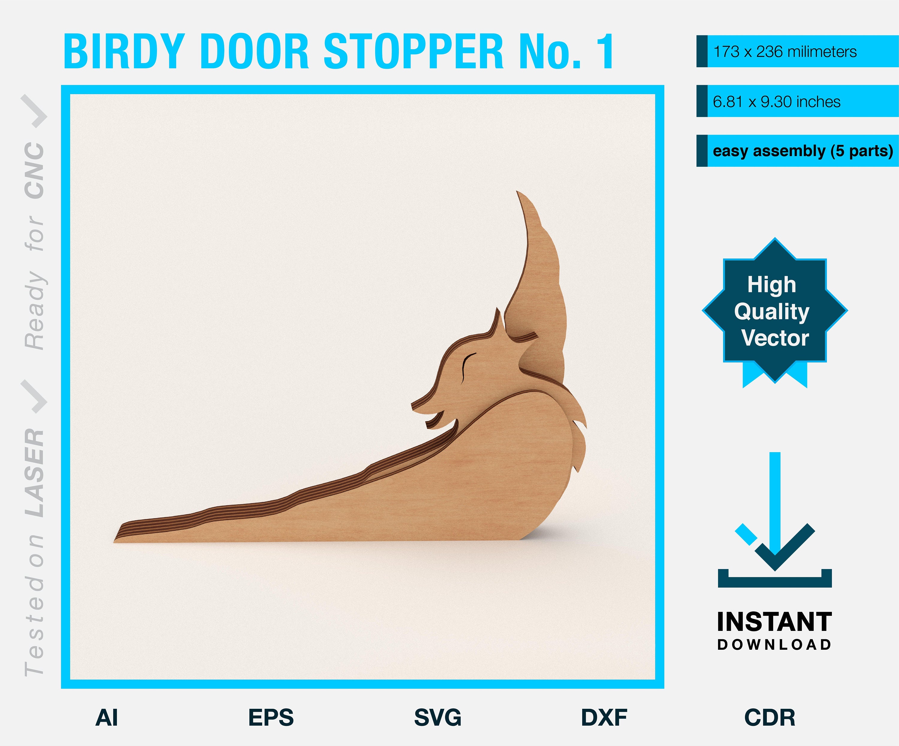 Birdy Door Stopper Vector File - Laser Cut Wooden Door Stop Svg ...