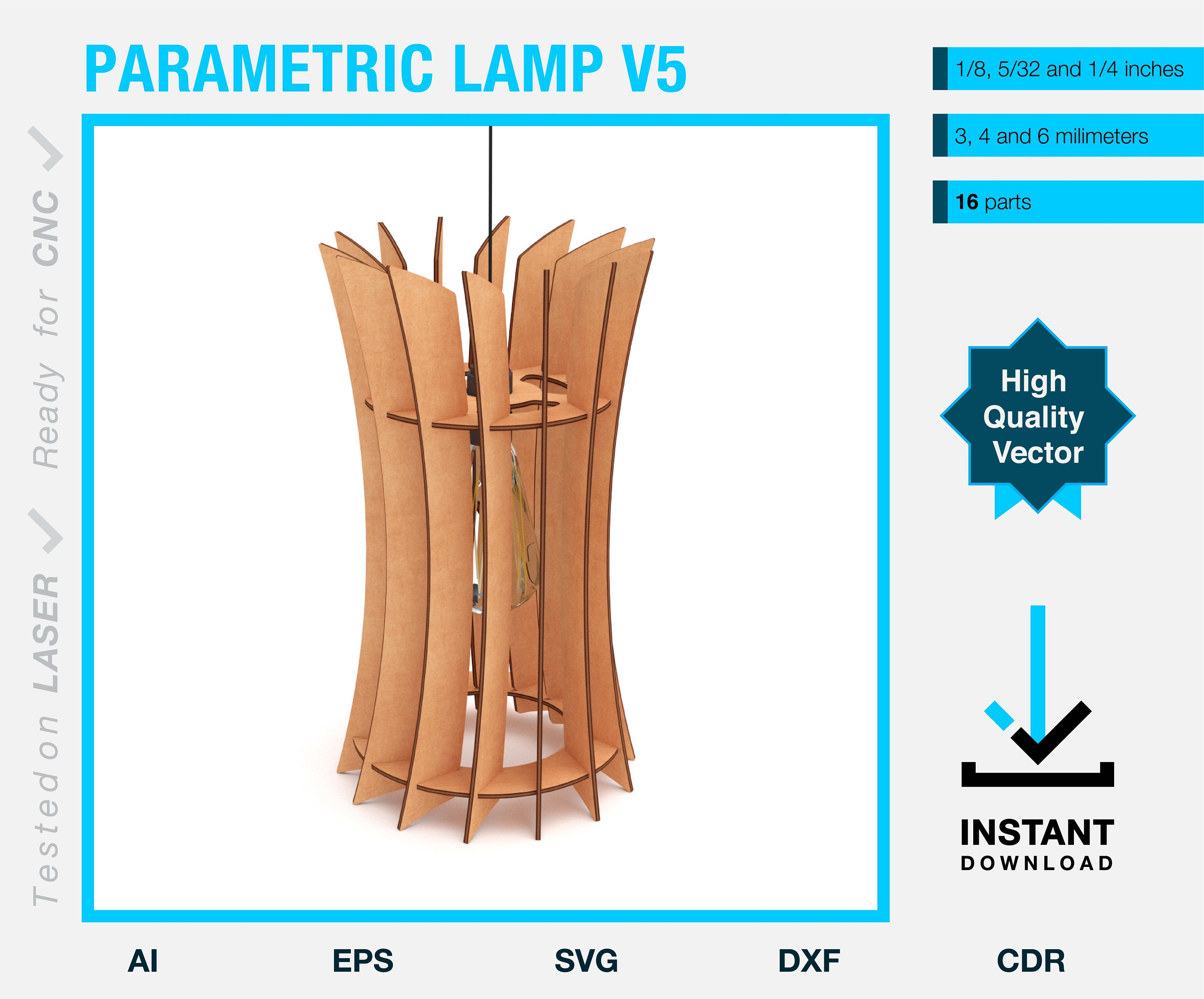 Laser Cut Lamp Design Vector Dxf, Svg, Eps, Ai, Cdr File - Cnc Project ...