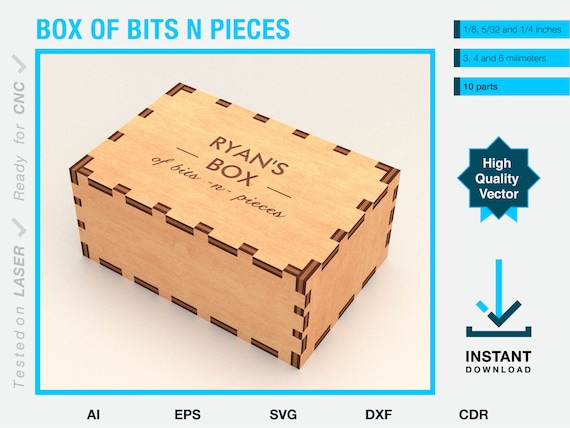 Wooden Laser Cut Box Vector Cnc Project Wood Box for Bits N - Etsy