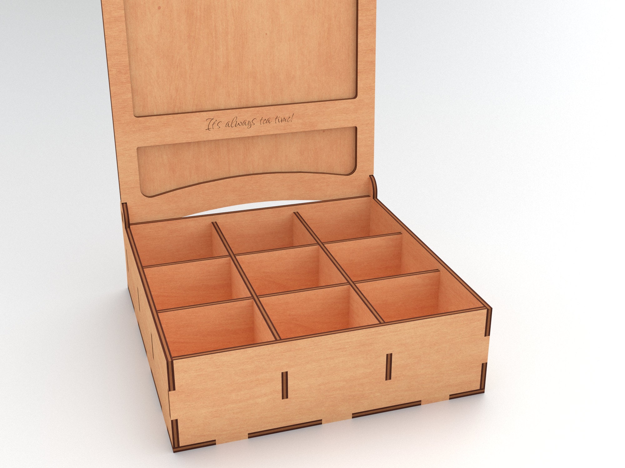 Tea Box Organizer Vector File - Laser Cut Project Template - 9 Slots ...