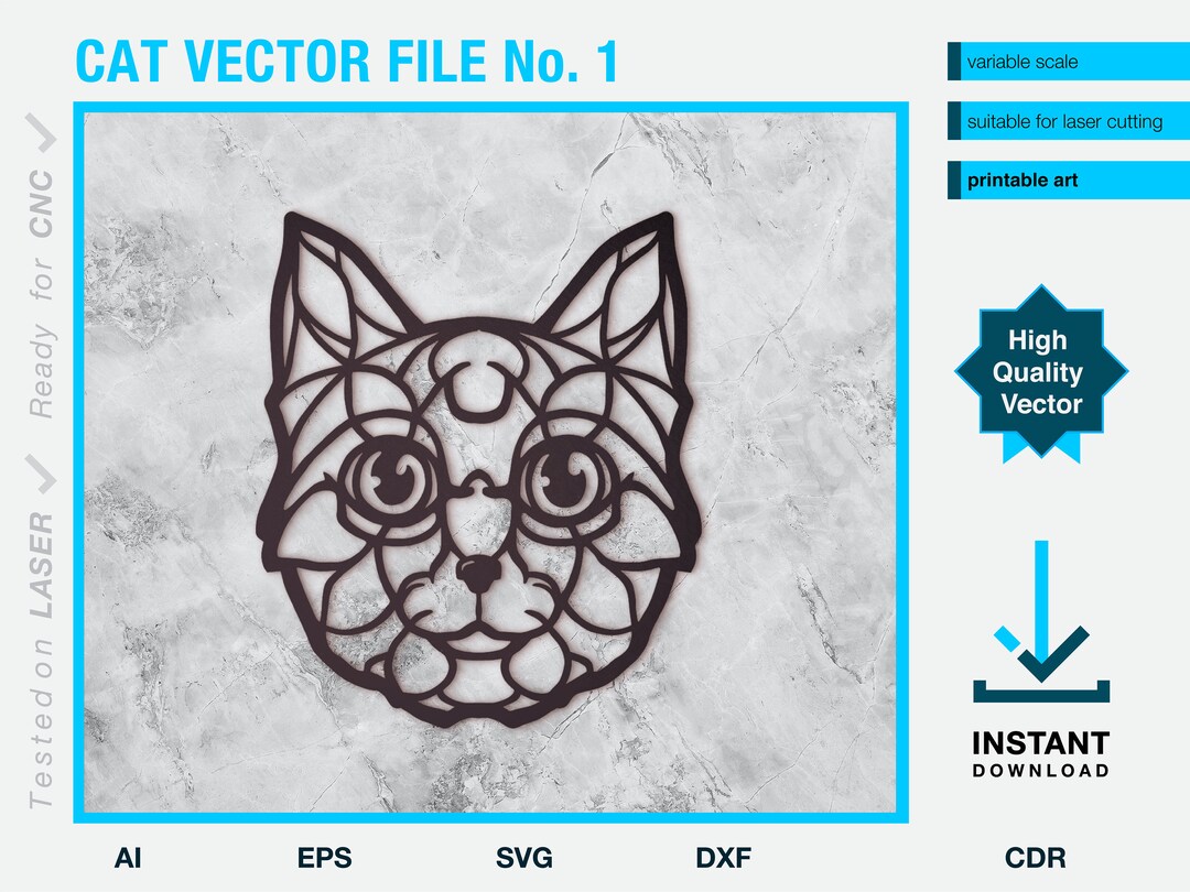 Cat Vector SVG Kitten Laser Cut File Silhouette Cricut Stencil Vinyl ...