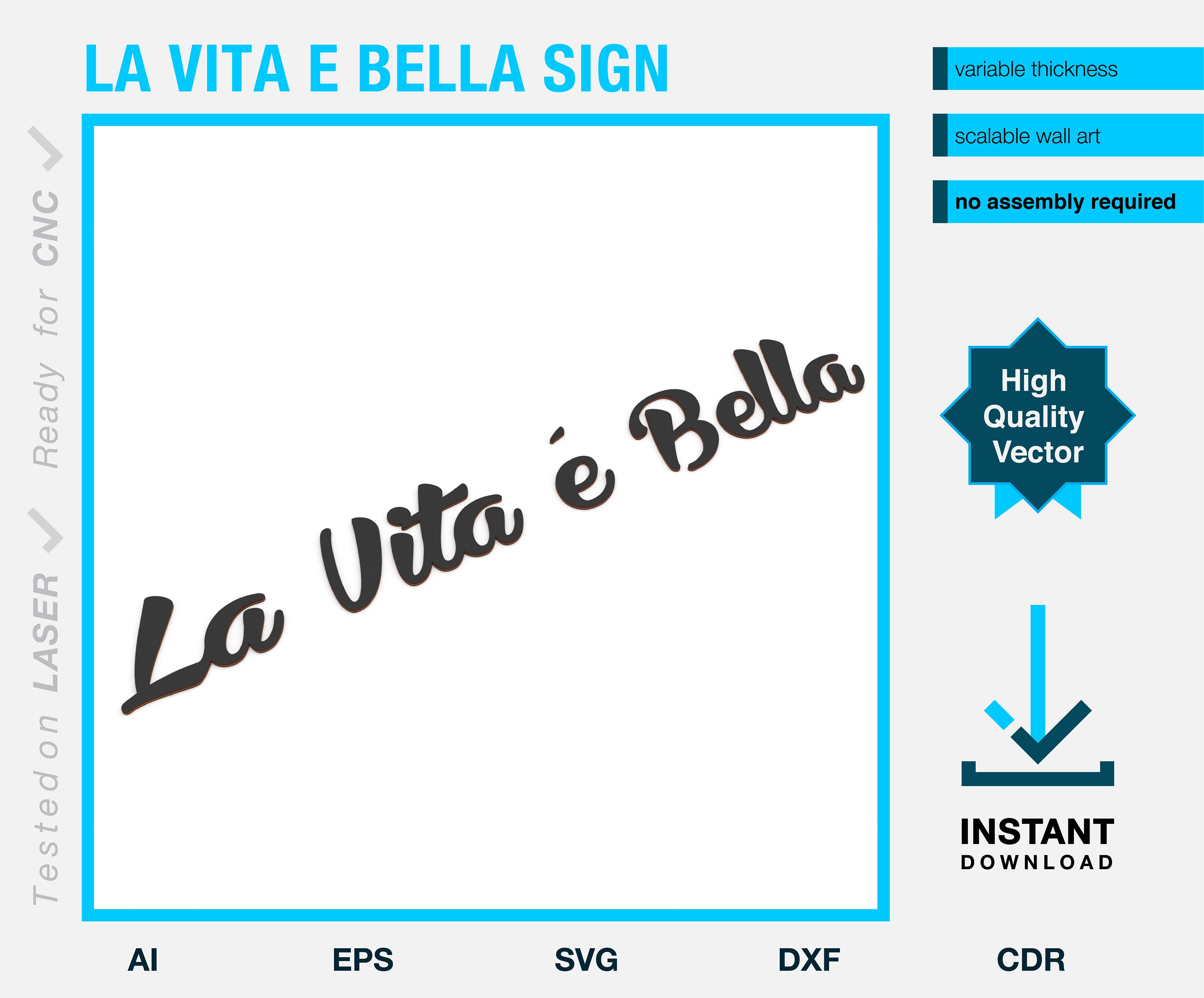 La Vita E Bella Vector Sign - Laser Cut Lettering - Vector Template ...