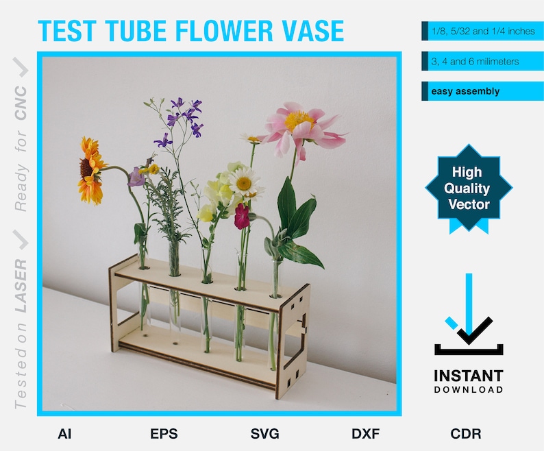 Test Tube Flower Vase - Laser Cut Project File - Test Tube Plant Holder ...