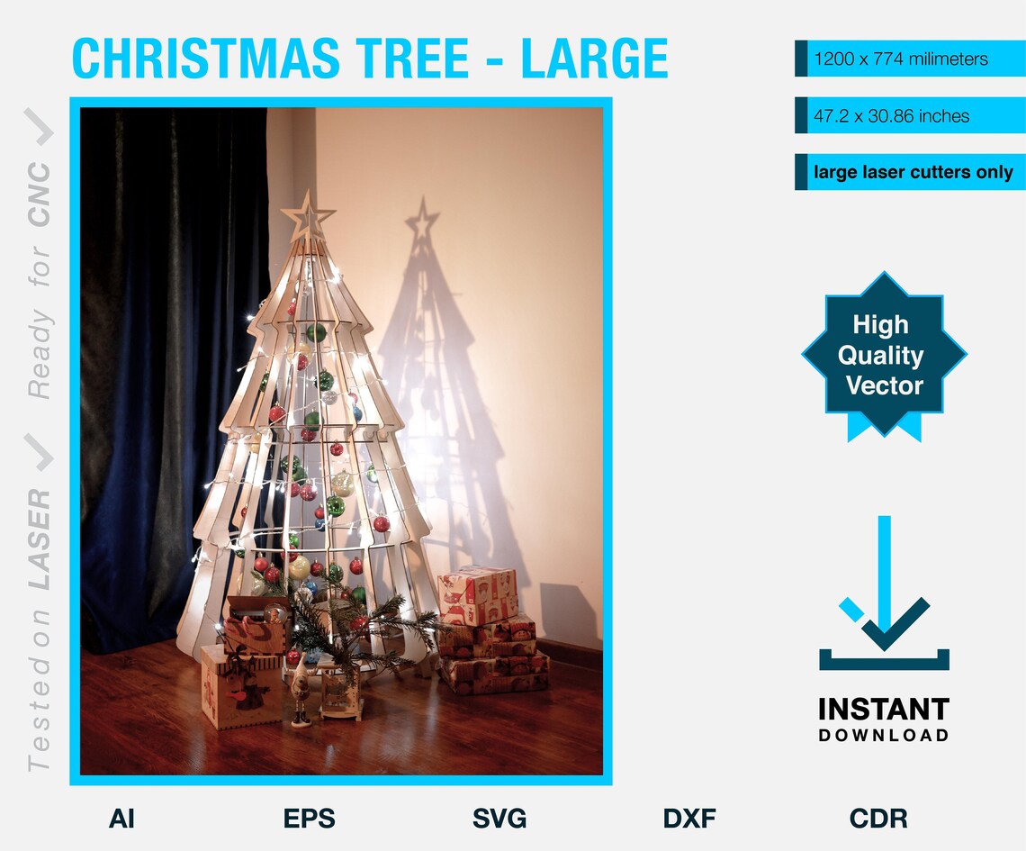 Laser Cut, Large Christmas Tree - Vector File - 2 Different Thicknesses ...