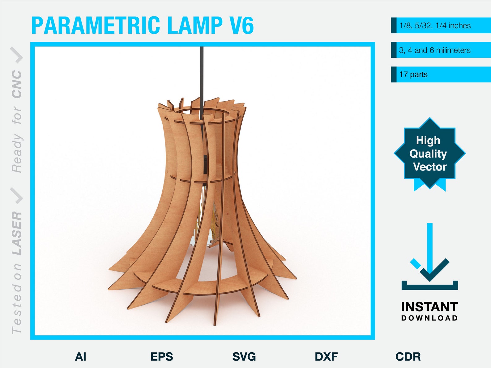Wooden Lamp Vector Dxf, Svg, Eps, Ai, Cdr File - Cnc Project for Laser ...