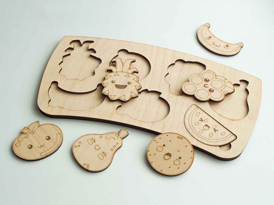 Montessori Puzzle Vector File for Laser Cutter, Fruit Puzzle - Toy ...