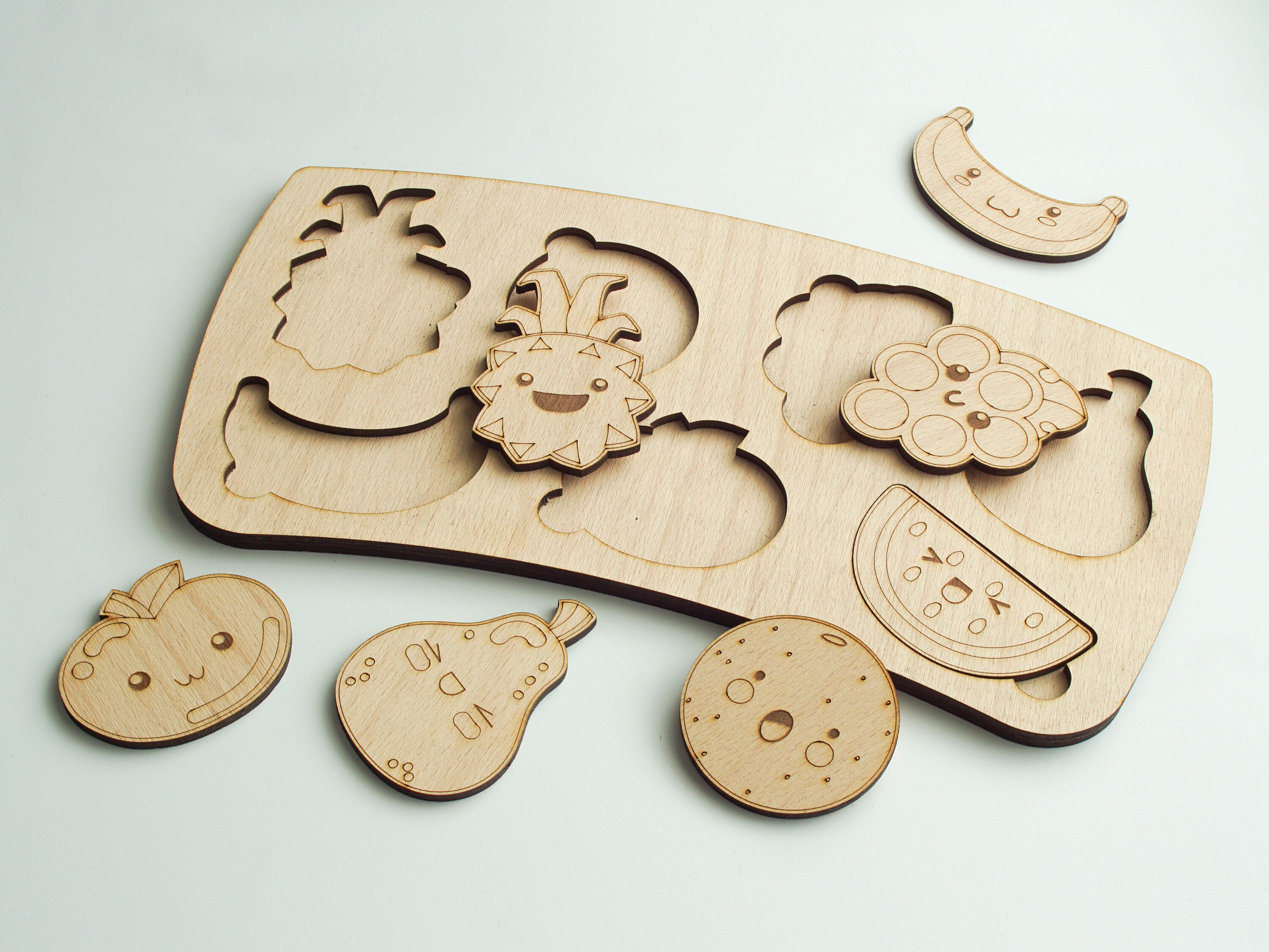 Montessori Puzzle Vector File for Laser Cutter, Fruit Puzzle - Toy ...