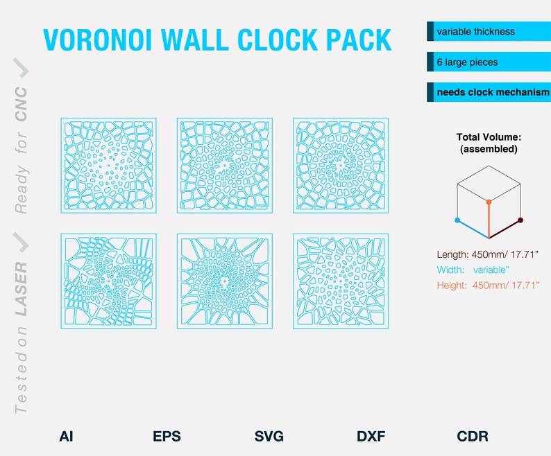 Voronoi Wall Clock Pack - 6 Different Designs - Digital Vector File ...