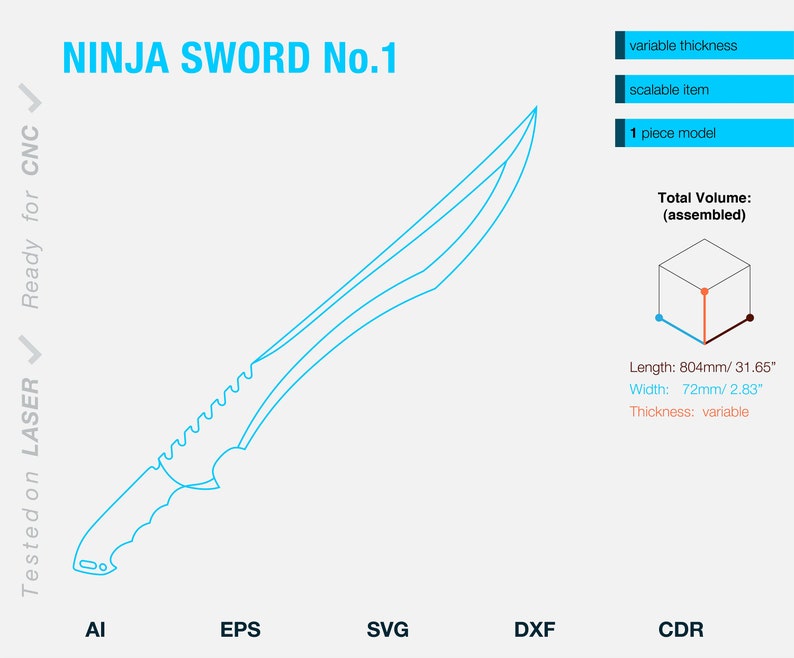 Ninja Sword Vector File - Wooden Cosplay Prop - Laser Cut Project ...