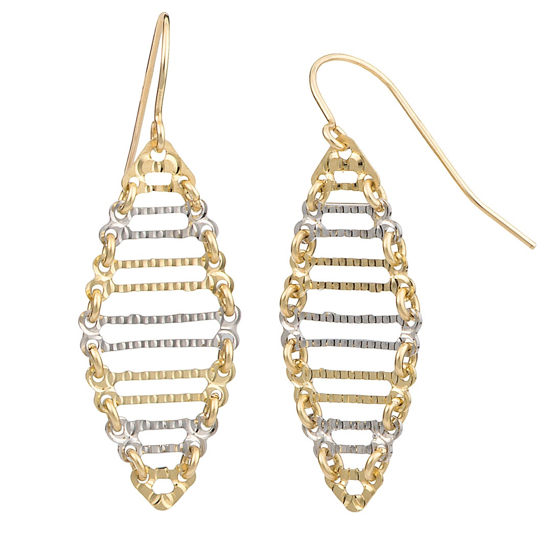 10k Two-tone Gold Textured Elongated Oval Ladder Dangle - Etsy