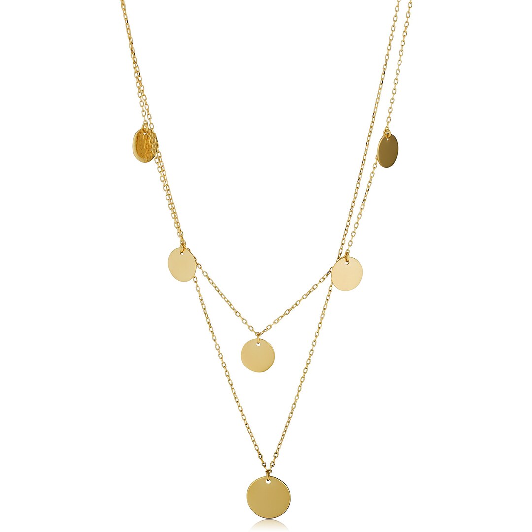 14k Yellow Gold Round Discs Station Layered Necklace adjusts - Etsy