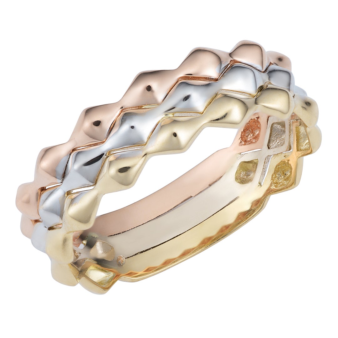 14k Tricolor Gold Triple Band Ring - Etsy