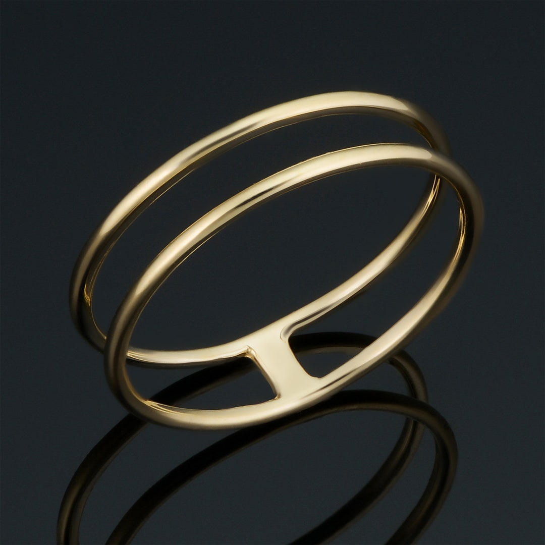 14k Yellow Gold 5.25mm Double Ring - Etsy