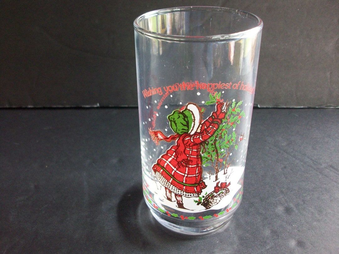 Holly Hobbie Picking Christmas Holly Christmas Glass Vintage Limited
