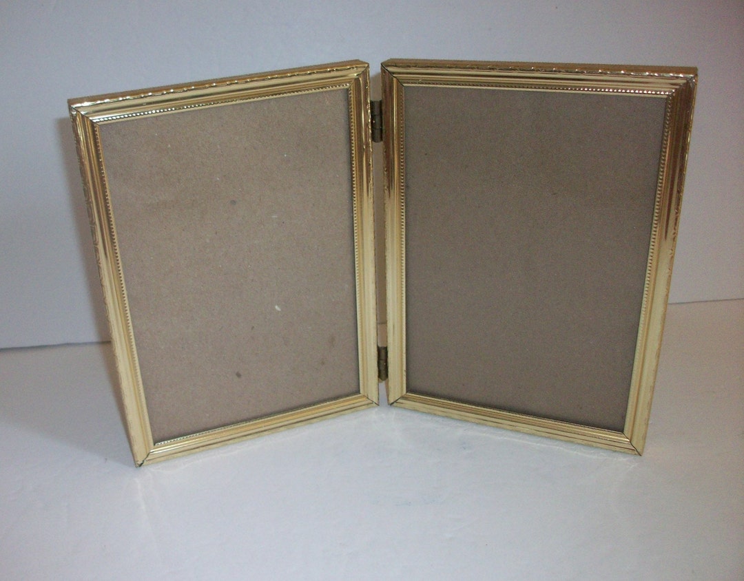 Gold Tone Metal Hinged Double Picture Tabletop Frame, Vintage Photo ...