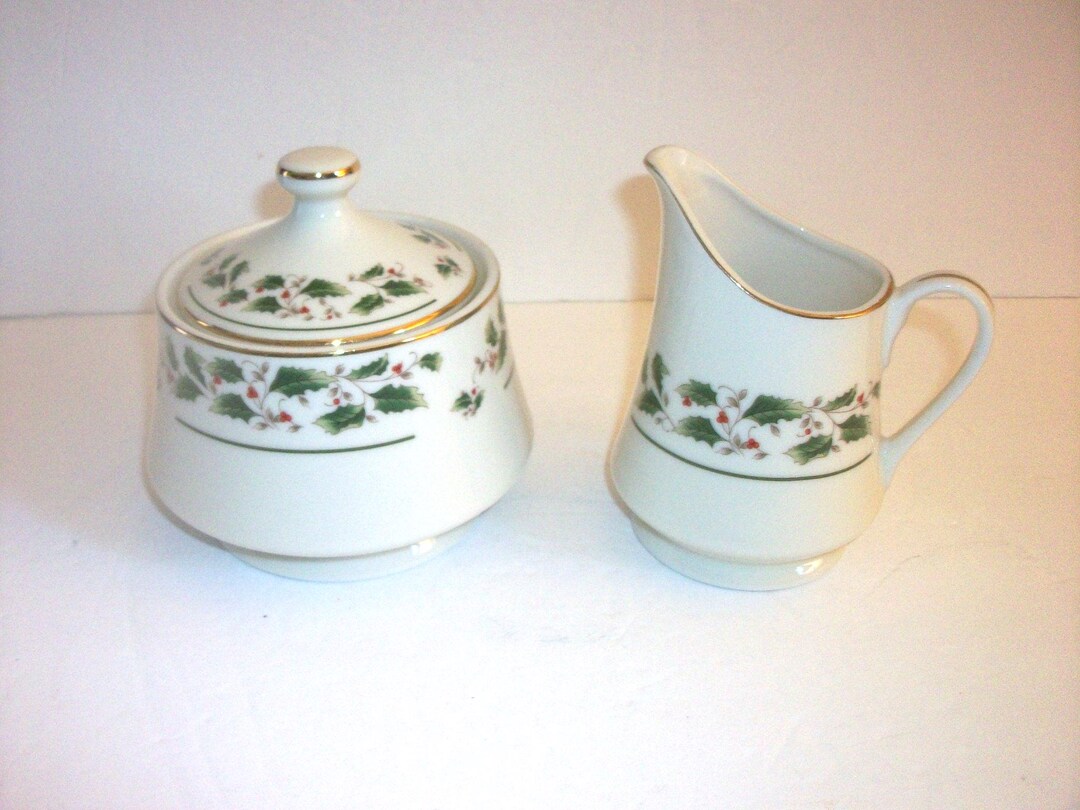 Vintage Caldor Holly Sugar and Creamer Set - 1980s Christmas Dining and ...