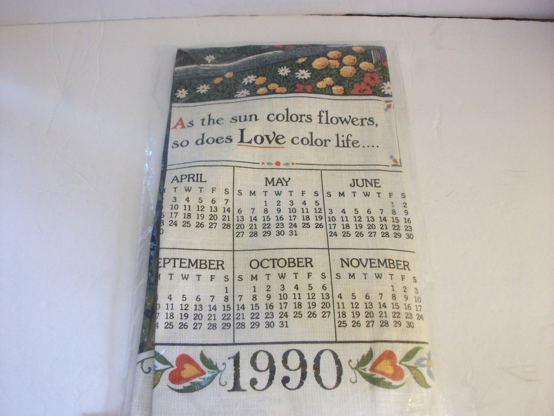 1990 Linen Calendar Towel by Stonelea, Vintage Old Grist Mill Wall ...