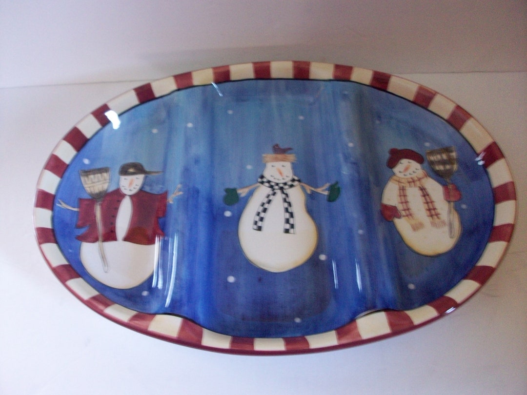 Snowman Large Oval Divided Serving Tray by Debbie Mumm for Sakura ...