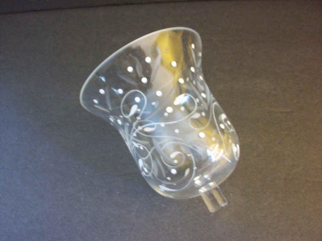 Large Glass Etched and Painted Pegged Votive Cup, Vintage Decorative ...