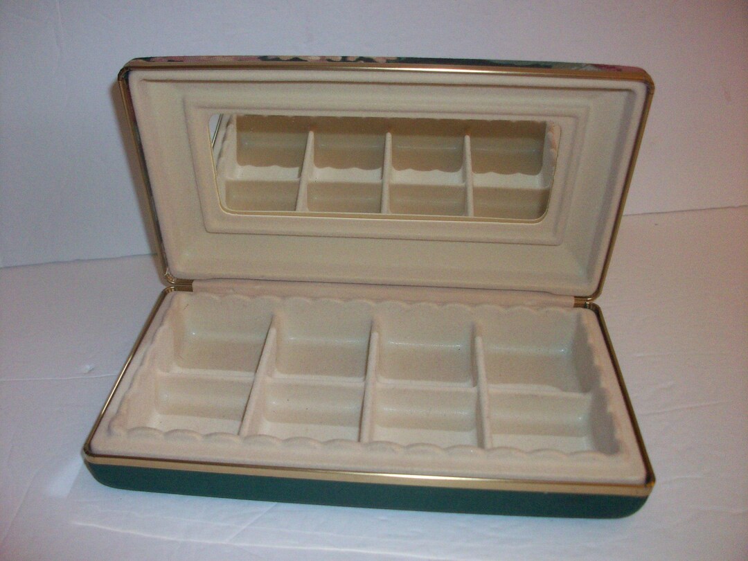Floral Fabric Clamshell Jewelry Box With Mirror, Vintage Storage and ...