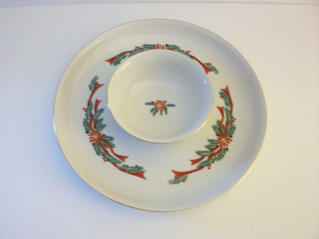Poinsettia and Ribbon 2 Piece Chip and Dip Set by Tienshan - Etsy