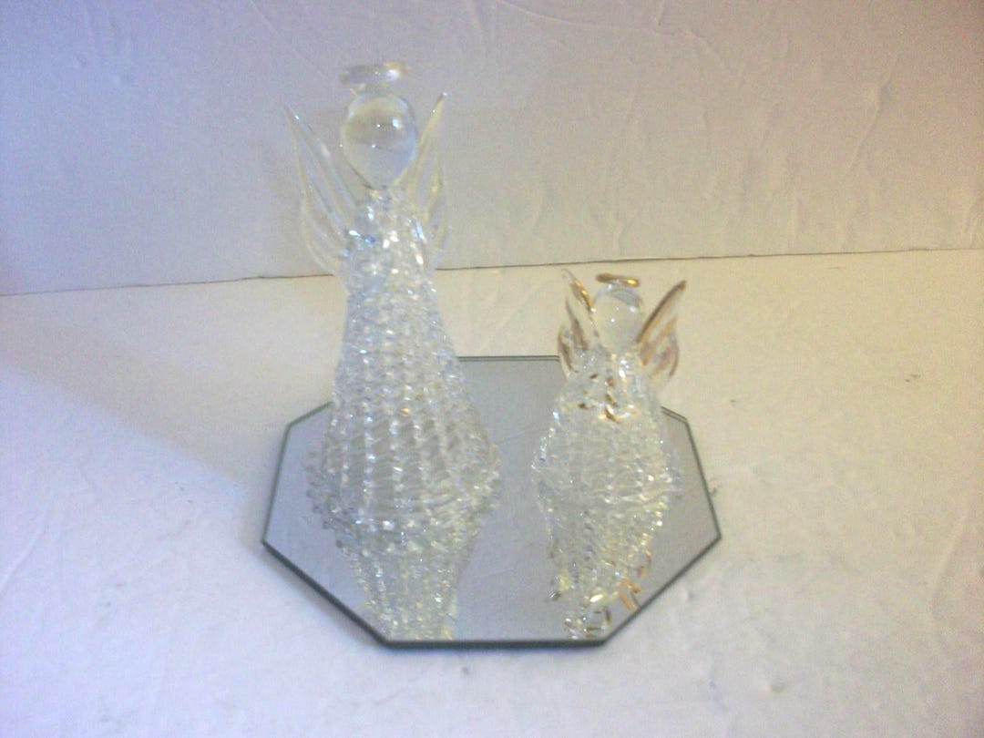 Vintage Spun Glass Angels With Display Mirror, Christmas Decor, Gift ...