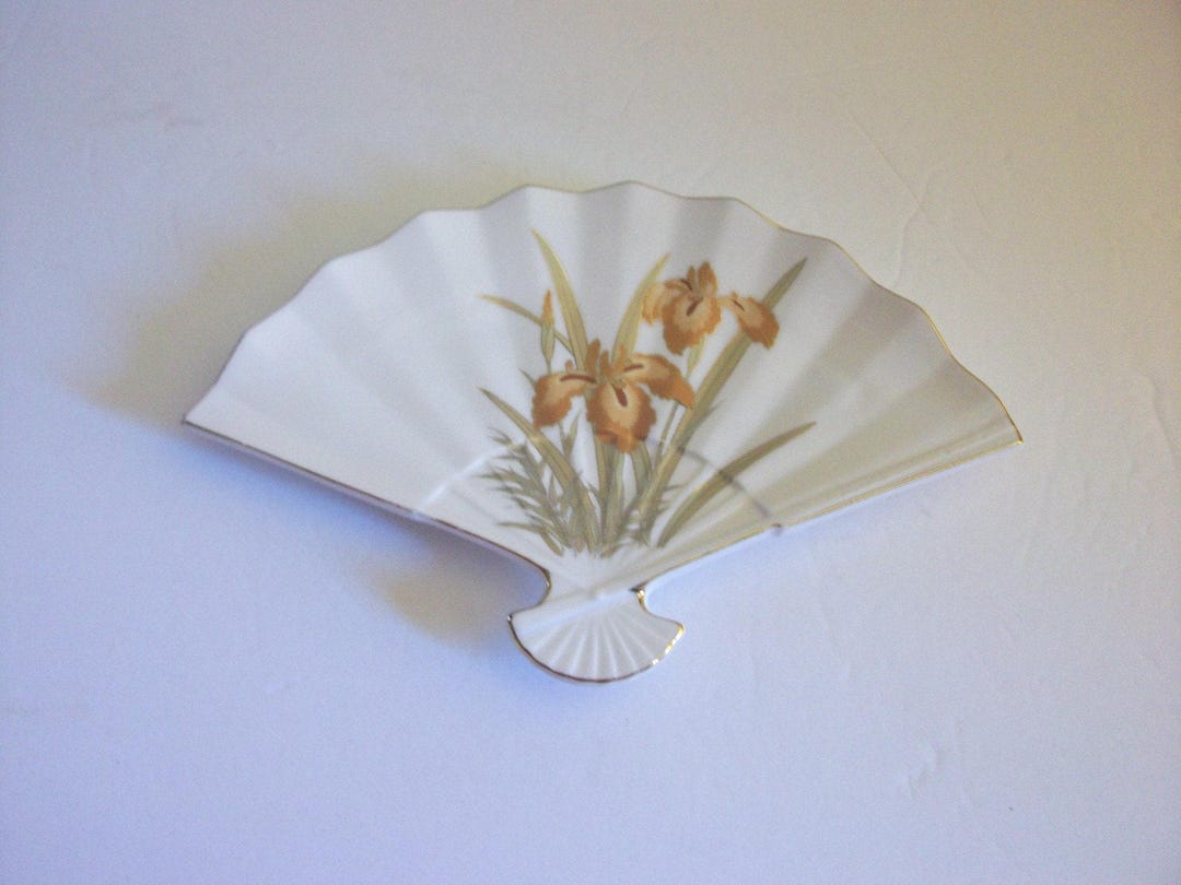 Vintage Porcelain Fan Dish: Orange Iris Trinket Dish, Made in Japan - Etsy