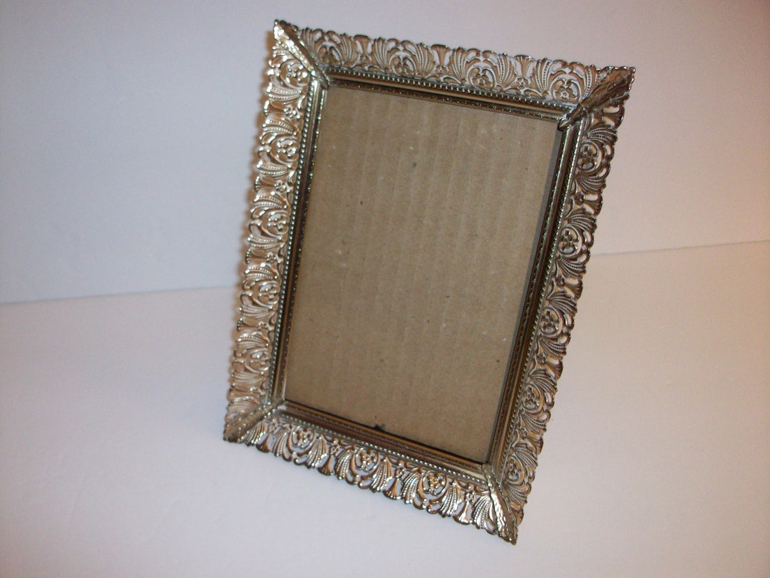 Decorative Metal Filigree Picture Frame, Vintage Gold Toned With Slight ...