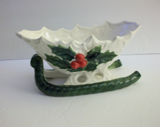 Ceramic White Holly Sleigh by Lefton, Vintage Christmas Decor, Dining ...