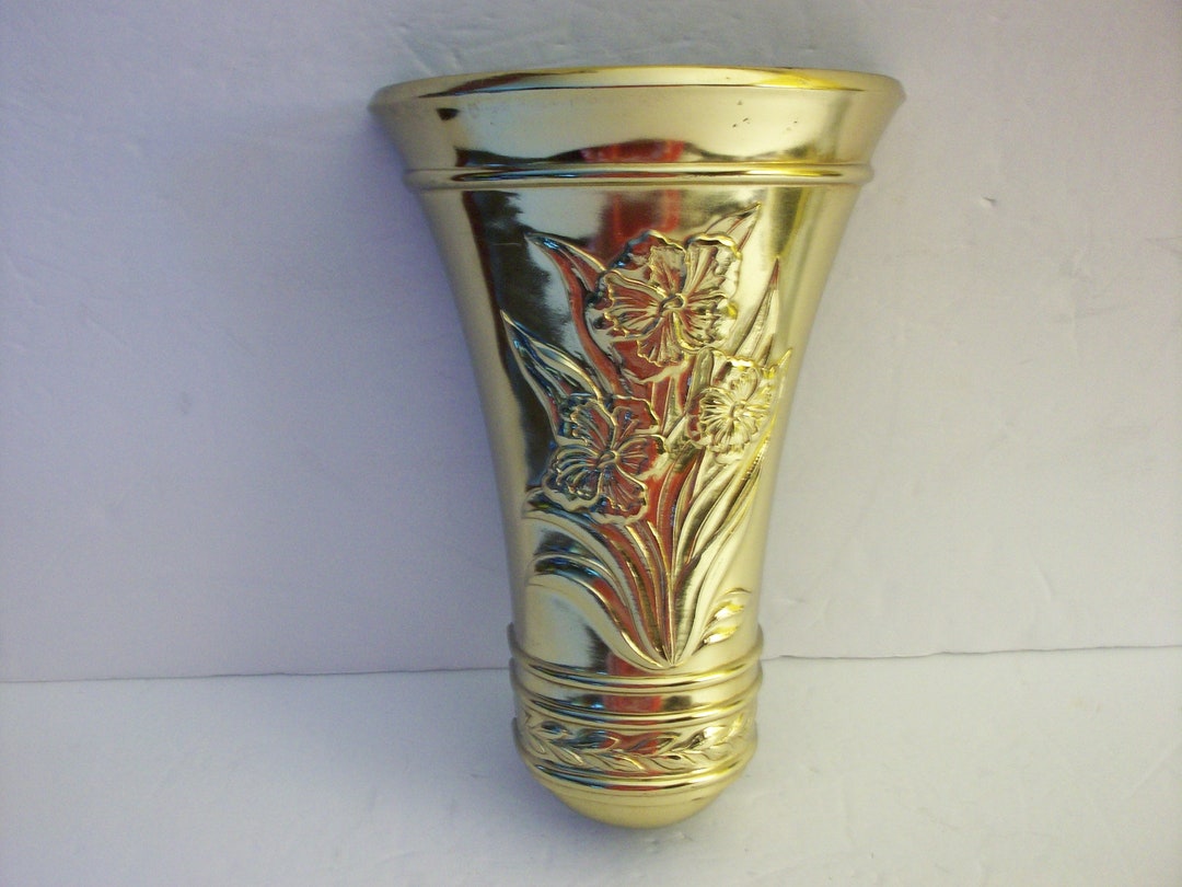 Gold Tone Raised Flowers Wall Pocket Planter, Vintage Home Interiors ...