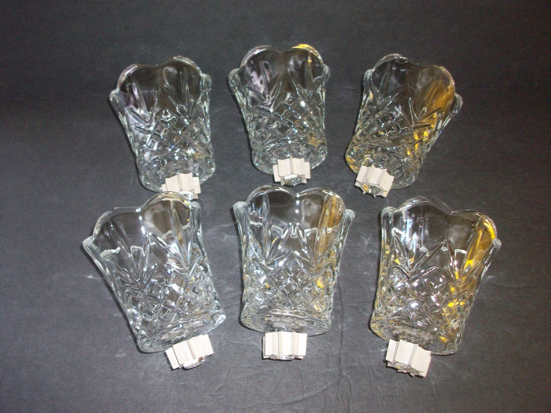 Diamond Cut and Floral Design Glass Votive Cups Set of 6, Vintage ...