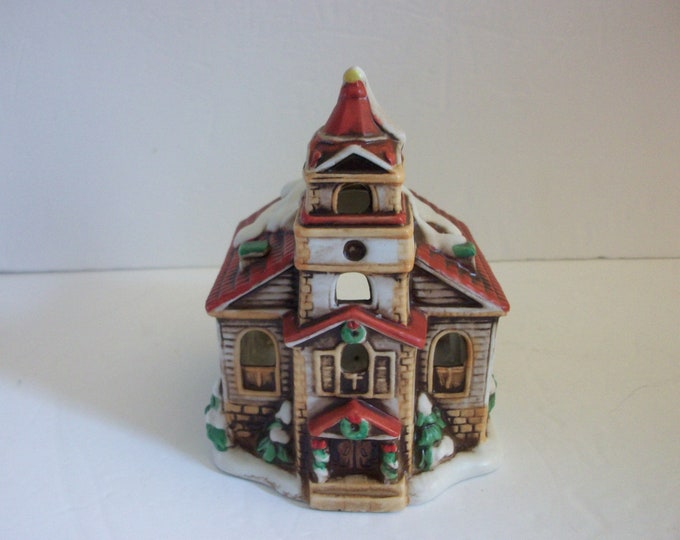 Vintage Lefton Ceramic Church Tea Light Holder, Vintage Christmas ...
