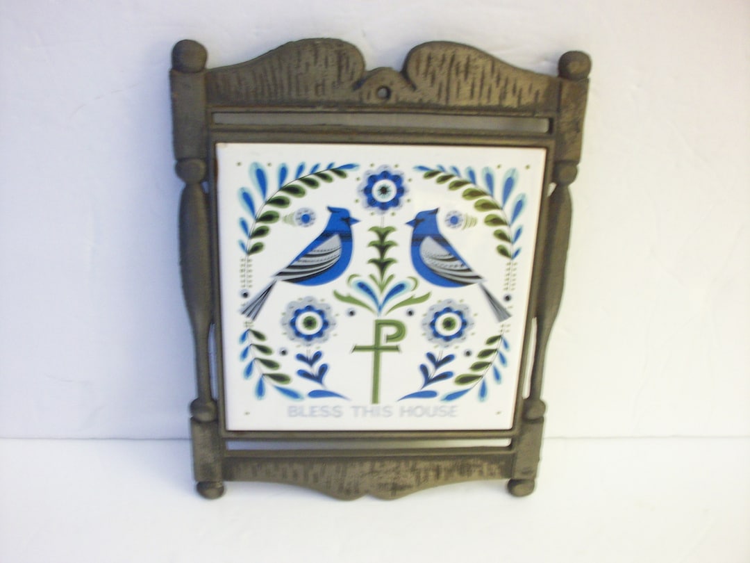 Cast Iron Ceramic Tile Insert Trivet by Sanmyro, Vintage Pennsylvania ...