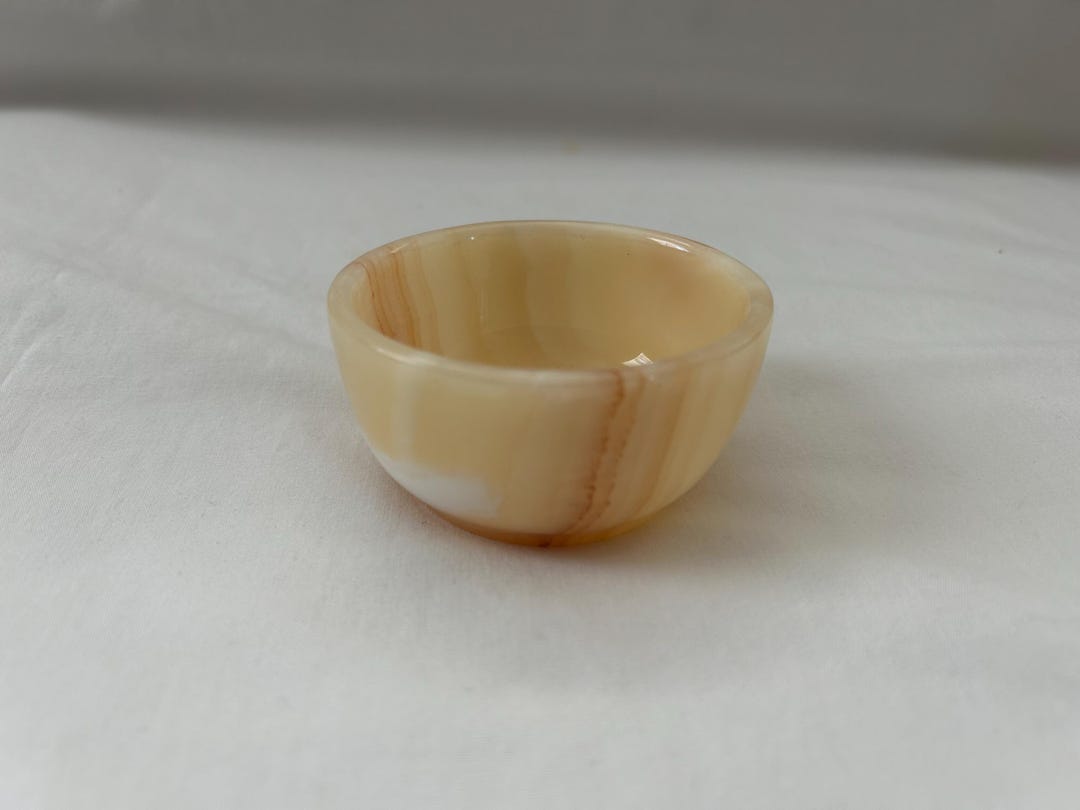 Small Egyptian Alabaster Stone Bowl Hand Carved Yellow White Unique 3 ...