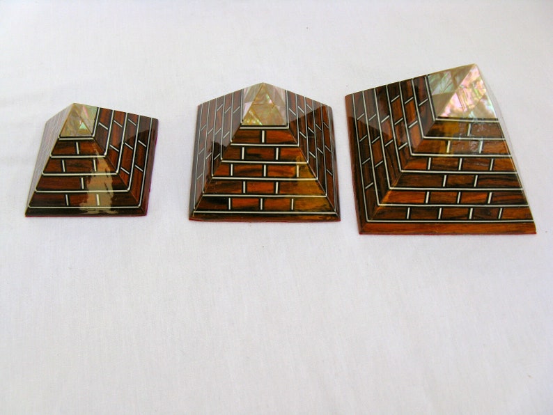 Small Egyptian Wooden Pyramid Set Inlaid Pau Shell Brown 3 - Etsy