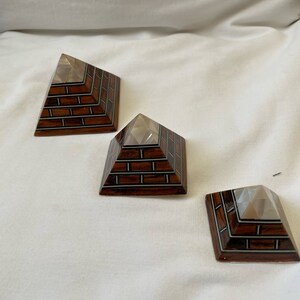 Small Egyptian Wooden Pyramid Set Inlaid Pau Shell Brown 3 Pieces 2.25 ...