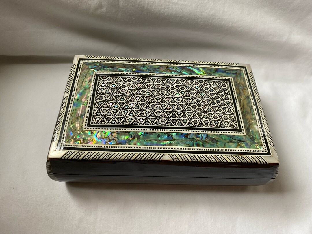 Egyptian Inlaid Paua Shell Mother of Pearl Convex Black/brown Jewelry ...