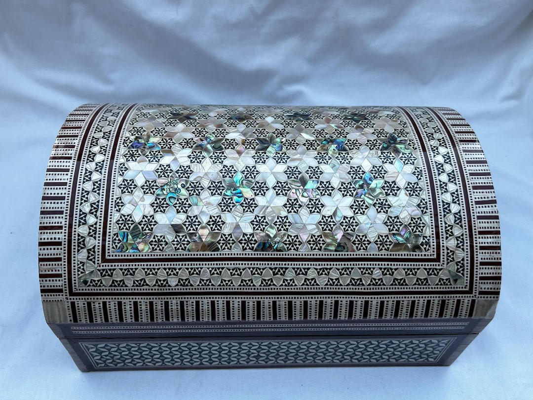 Egyptian Hand Inlaid Beech Wood Treasure Mother of Pearl Abalone Paua ...