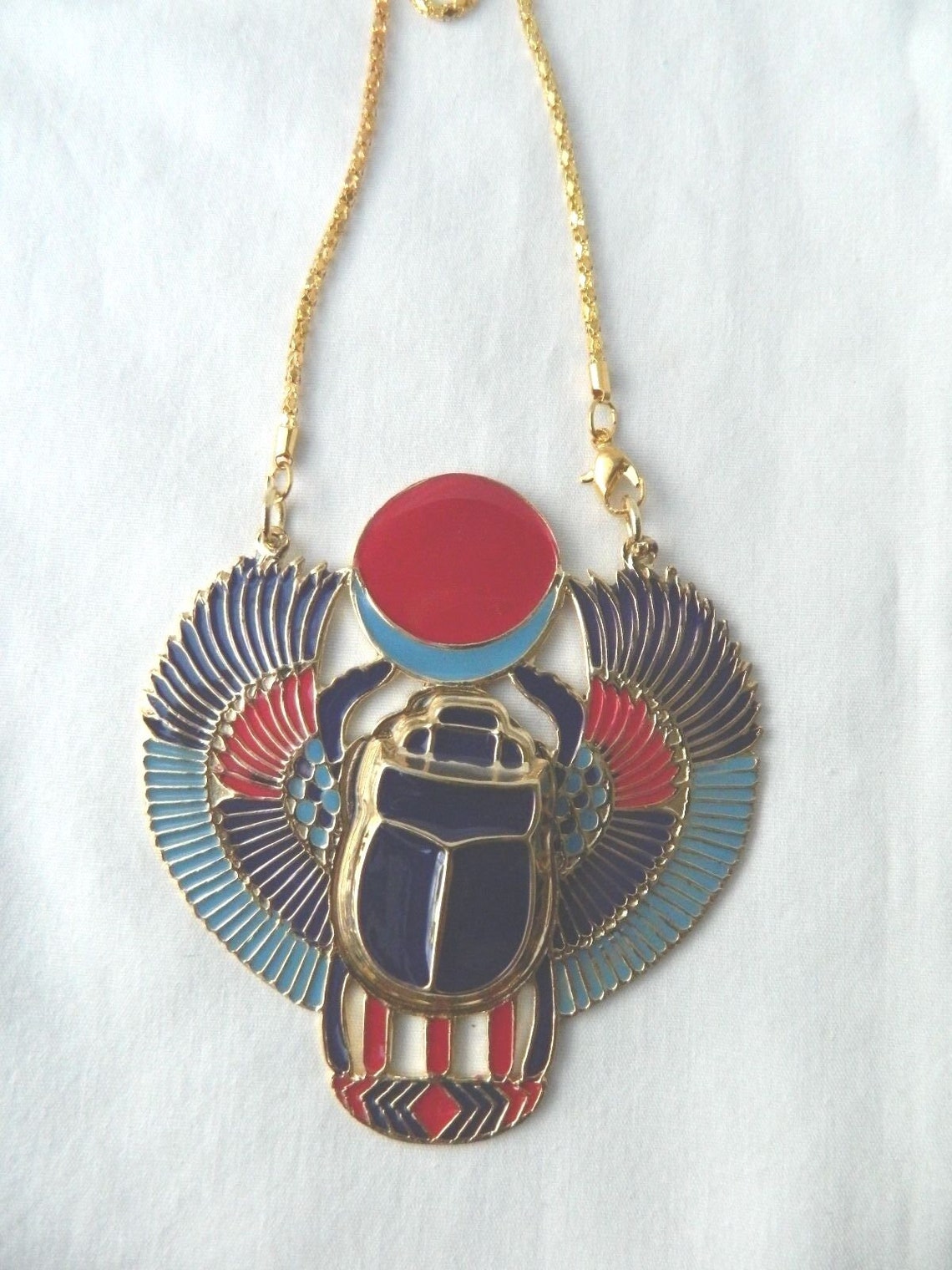 X-large Egyptian Metal Gold Plated Multi-color Horus Scarab - Etsy
