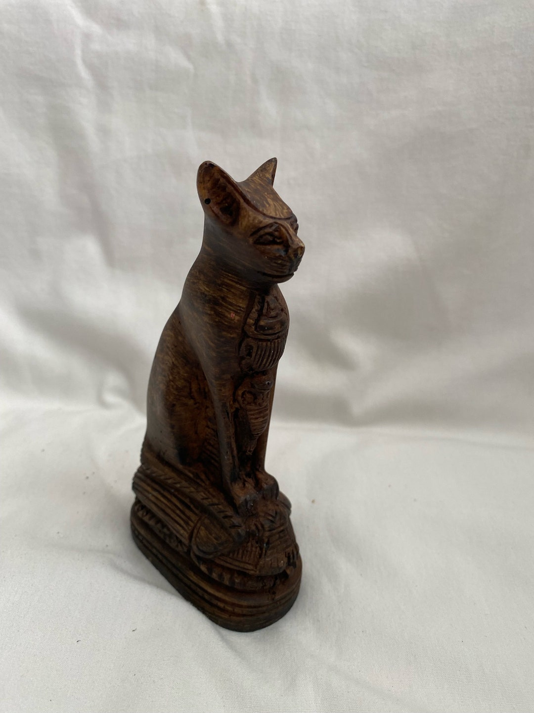 1 Egyptian Bastet Cat Goddess Resin Stone Statue Figurine on Scarab ...